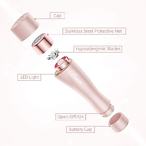 Facial Hair Remover for Women, Leuxe Painless Hair Removal Waterproof Shaver Razor with LED Light for Peach Fuzz Fine Hair Chin Cheek Upper Lip (Rose)