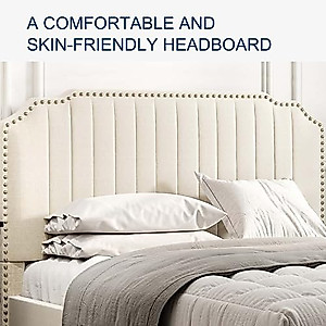 Queen Size Linen Upholstered Platform Bed Frame with Soft Nailhead Headboard and Wooden Slats Support, No Box Spring Needed for Boys Girls Teens Adults, Noise-Free, Under Bed Storage (Queen)