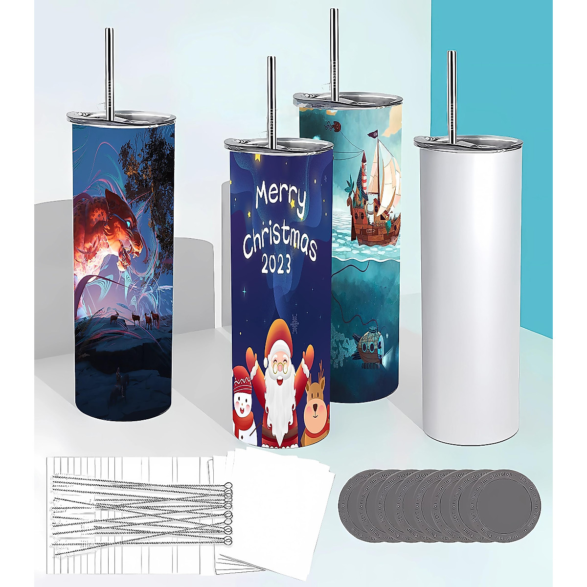 SVZIOOG Sublimation Tumblers bulk 20 oz Skinny,4 Pack Stainless Steel Double Wall Insulated Straight Sublimation Tumbler Cups Blank White with Lid, Individually Box,Polymer Coating for Heat Transfer