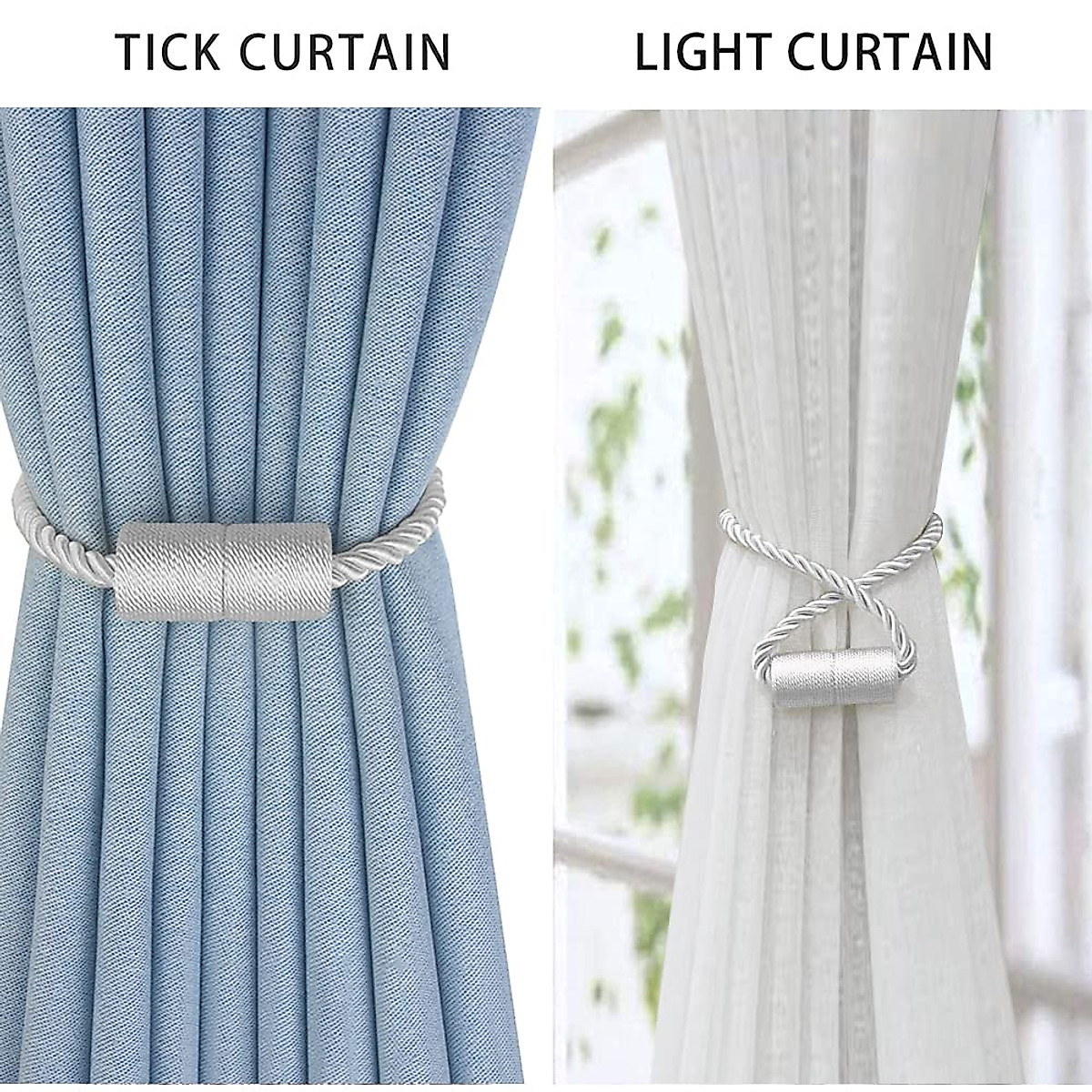 XDerlin 2 Pack Strong Magnetic Curtain Tiebacks Outdoor Decorative Tie Backs Modern Rope Tiebacks Modern Handmade Tie Backs Decorative Curtain Holdbacks for raperies- White