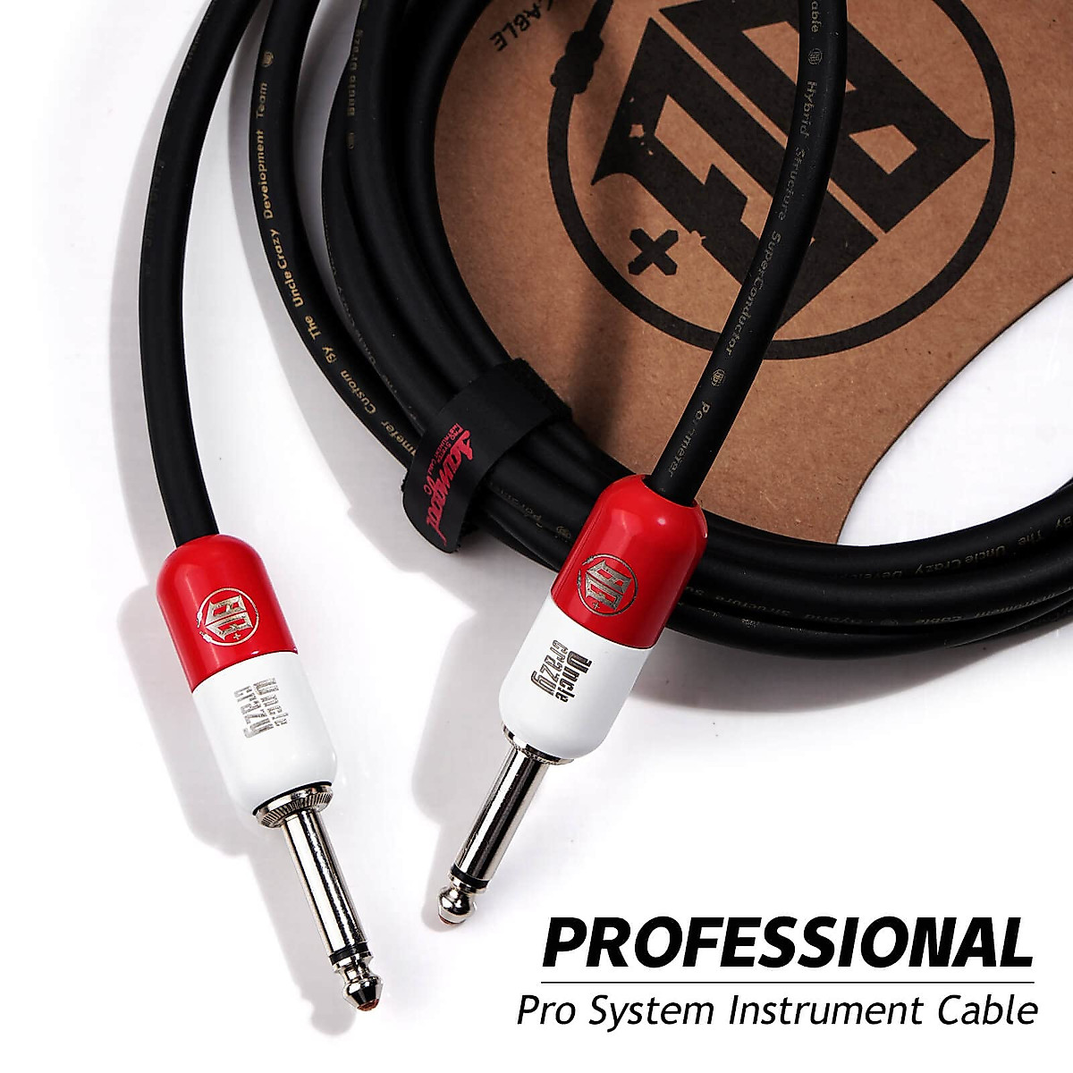 uncle crazy Guitar Instrument Cable, 10 Feet, 20 AWG Electric Instrument Cable Bass Amp Cord for Guitar Bass Amplifier Audio, Straight-Straight Angle, ¼ Inch (6.35mm) Connectors(Pro Black 10)