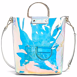 Like Dreams Women's Transparent PU Hologram 2 in 1 Tote Bag Set Gold Handle Inner Pouch Handbag (Hologram)