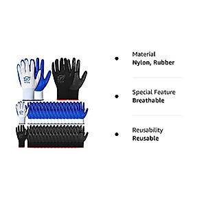 Honeydak 36 Pairs Gardening Gloves for Men Women Breathable Rubber Coated Garden Gloves Men Safety Work Gloves (Blue, Black)
