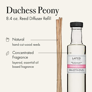 LAFCO New York Reed Diffuser Refill, Duchess Peony - 8.4 oz - Up to 4-Month Fragrance Life - Includes Natural Wood Reeds - Free of Dyes & Propellants - Made in the USA