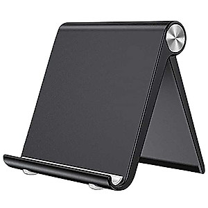 VOVIGGOL Cell Phone Stand Holder, Cellphone Holder Adjustable Desktop Phone Stand for Desk, Foldable Phone Cradle Dock Mobile Stand for iPhone iPad Tablet 4 to 7.9 Inch Smartphones (Black)