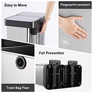 GAOMON Trash Can, 16 Gal Dual Garbage Can & Recycle Bin, 2 Compartments & 2 Pedal, Soft Close Lid and Airtight, for Home, Office, Business