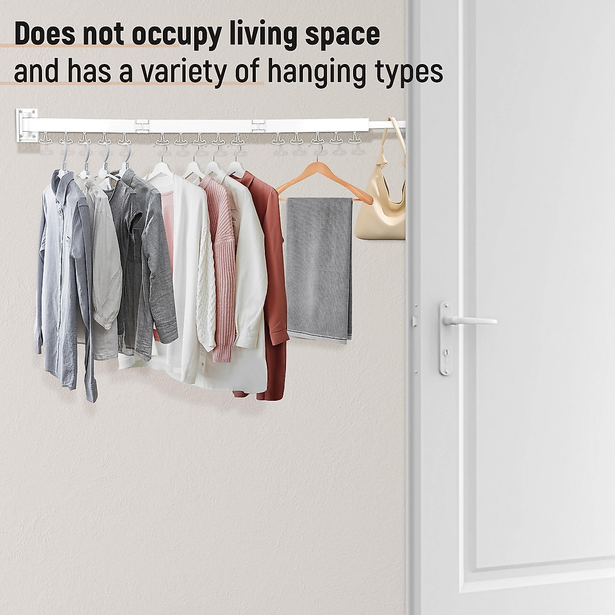 Yhaofu Clothes Drying Rack, Upgraded Dual-Directional Hooks Wall Mounted Clothes Drying Rack – Tri-Fold Retractable & Collapsible Laundry Hanger, Adjustable White Clothes Rack for Home & Apartment