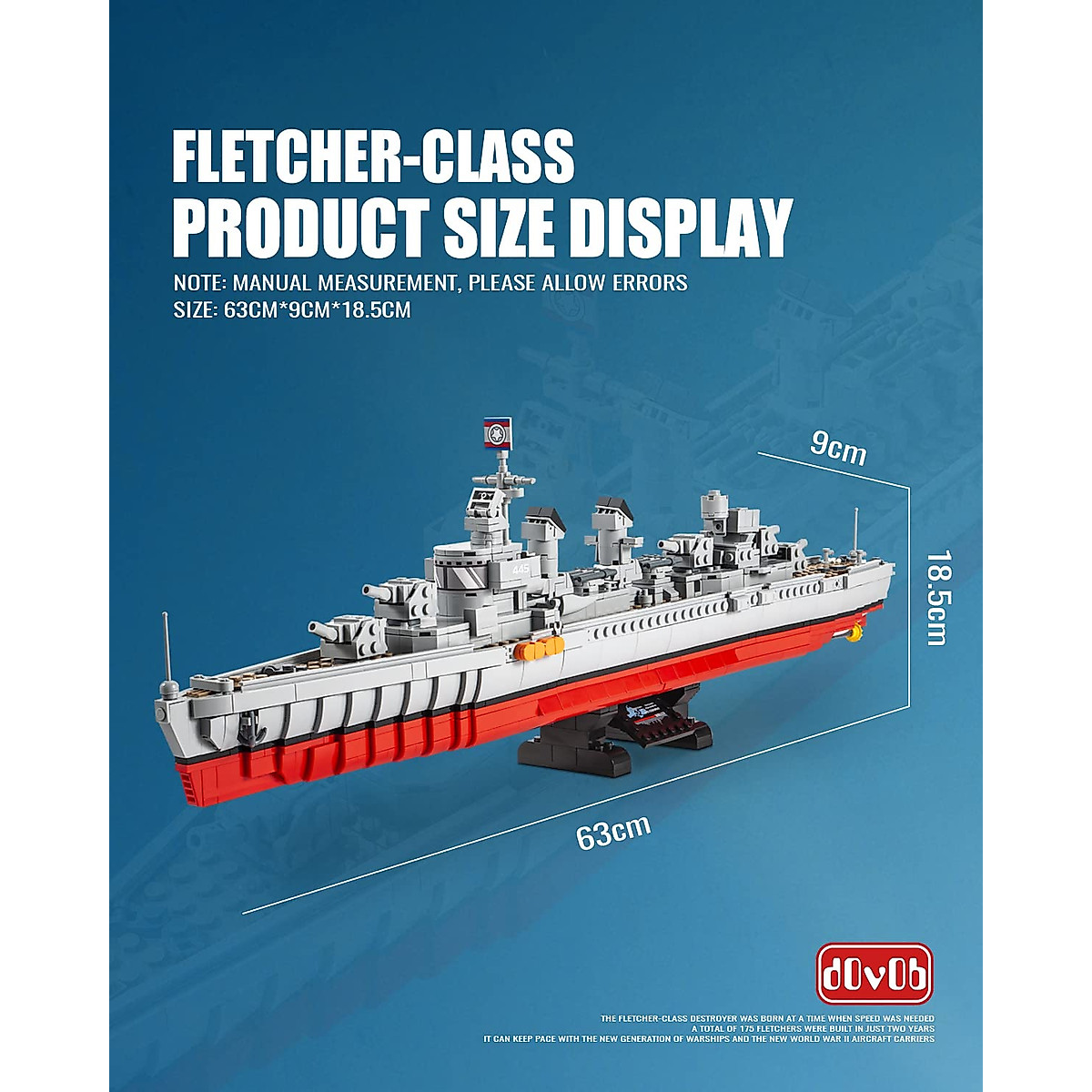 dOvOb Military Fletcher-class Destroyer Model Building Blocks Kit, 1338 Pieces Bricks, STEM Toys for Kits or Adult