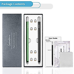 StylusHome Stylus for Touch Screens (2 Pcs), High Sensitivity 2 in 1 Fiber Tips Pen with 8 Extra Replaceable Tips, Stylus for iPad iPhone Tablets Samsung All Universal Touch Screen (Black & Green)
