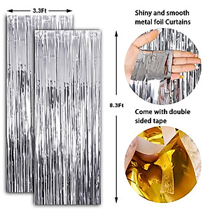 Fringe Curtains Party Decorations, Tinsel Streamers Birthday Party Decorations, Fringe Backdrop for Graduation, Baby Shower, Gender Reveal, Disco Party (2 Pack, Silver)