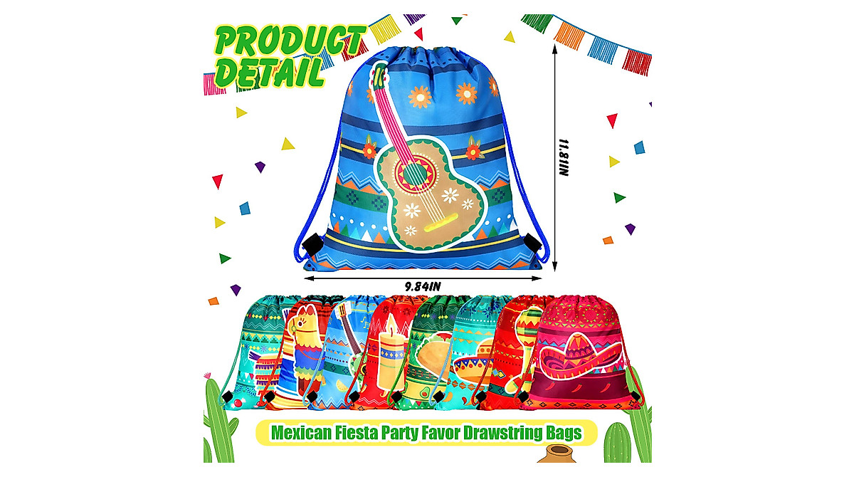 Mexican Fiesta Party Favor Bags - 24 Reusable Taco & Cinco de Mayo Bags