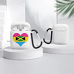 Pansexual Heart Flag Jamaica Silicone AirPods Case Protective Cover Compatible with AirPods 2 & 1 with Keychain