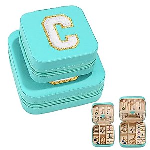 Parima 2 Pieces Travel Jewelry Organizers Set, Blue Gifts Jewelry Organizer Box for Women Girls Gifts Letter Jewelry Holder Organizer Travel Essentials for Women Travel Gifts Bridesmaid Gifts