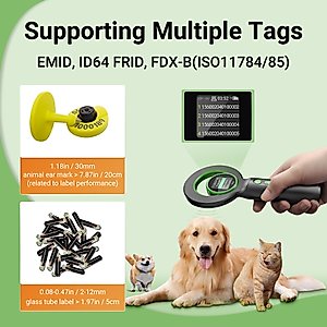 Tera Pet Microchip Scanner Upgrade Large TFT Screen 1800mAh Battery Rechargeable Portable Universal Reader 240 Data Storage for EMID ID64 RFID FDX-B(ISO11784/85) Not for AVID for Dog Management H02