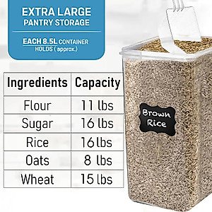 WHITE FEATHER SUPPLIES 2 PC [8.5L / 287 Oz] Extra Large Airtight Food Storage Containers with Lids - BPA Free Kitchen and Pantry Organization Containers for Baking Supplies, Cereal, Flour, Sugar, Rice
