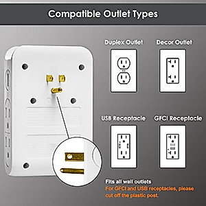 BESTTEN 2.4A USB Wall Outlet Surge Protector with 4 Side-Entry Outlets, 300 Joules, 15A/125V/1875W, Top Cell Phone Dock Design, ETL Listed