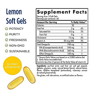 Nordic Naturals Arctic Cod Liver Oil, Lemon - 180 Soft Gels - 750 mg Total Omega-3s with EPA & DHA - Heart & Brain Health, Healthy Immunity, Overall Wellness - Non-GMO - 60 Servings