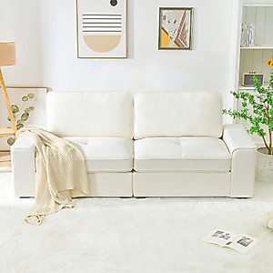 HALLYBEE 88.6" White Couch, Modern Sofa for Living Room, Comfy Couch with 2 Extra Deep Seat Removable Sofa Cushion, Cream Couch for Apartment, Chenille