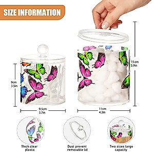 Bokkoy Beautiful Color Butterfly Transparent Storage Can Plastic Can Packs of 2 Cotton Swabs Floss Can Cosmetic Cotton Storage Jar for Bathroom and Dressing Table