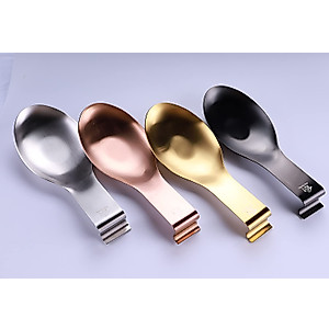 Vila KuChe Stainless Steel Spoon Rest for Kitchen Spoon Holder Counter Cooking Utensil Rest Spoon Heavy Duty Dishwasher Safe 2pcs (Black)