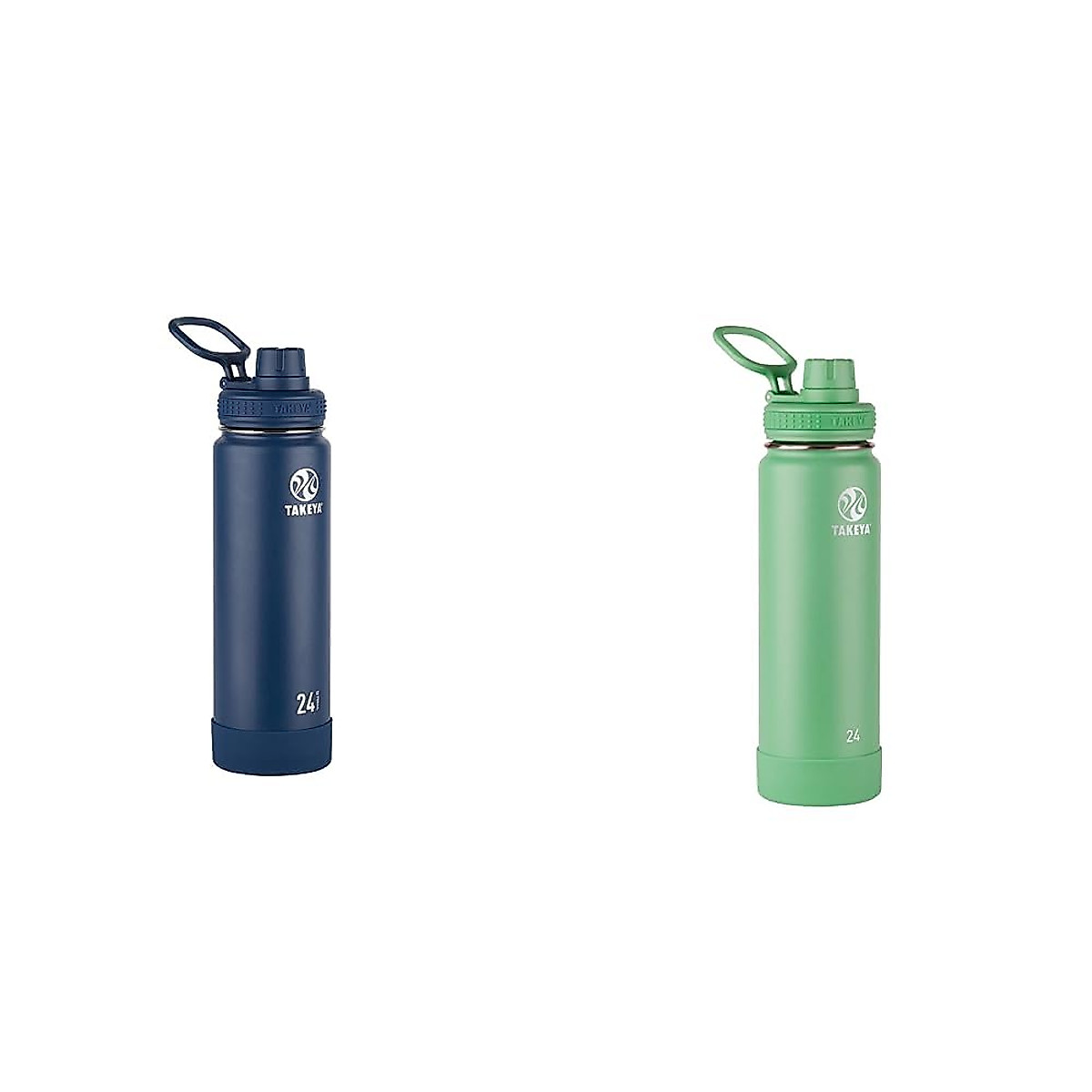 Takeya Actives Insulated Stainless Steel Water Bottle with Spout Lid, 24 Ounce, Midnight Blue & Actives Insulated Stainless Steel Water Bottle with Spout Lid, 24 Ounce, Mint