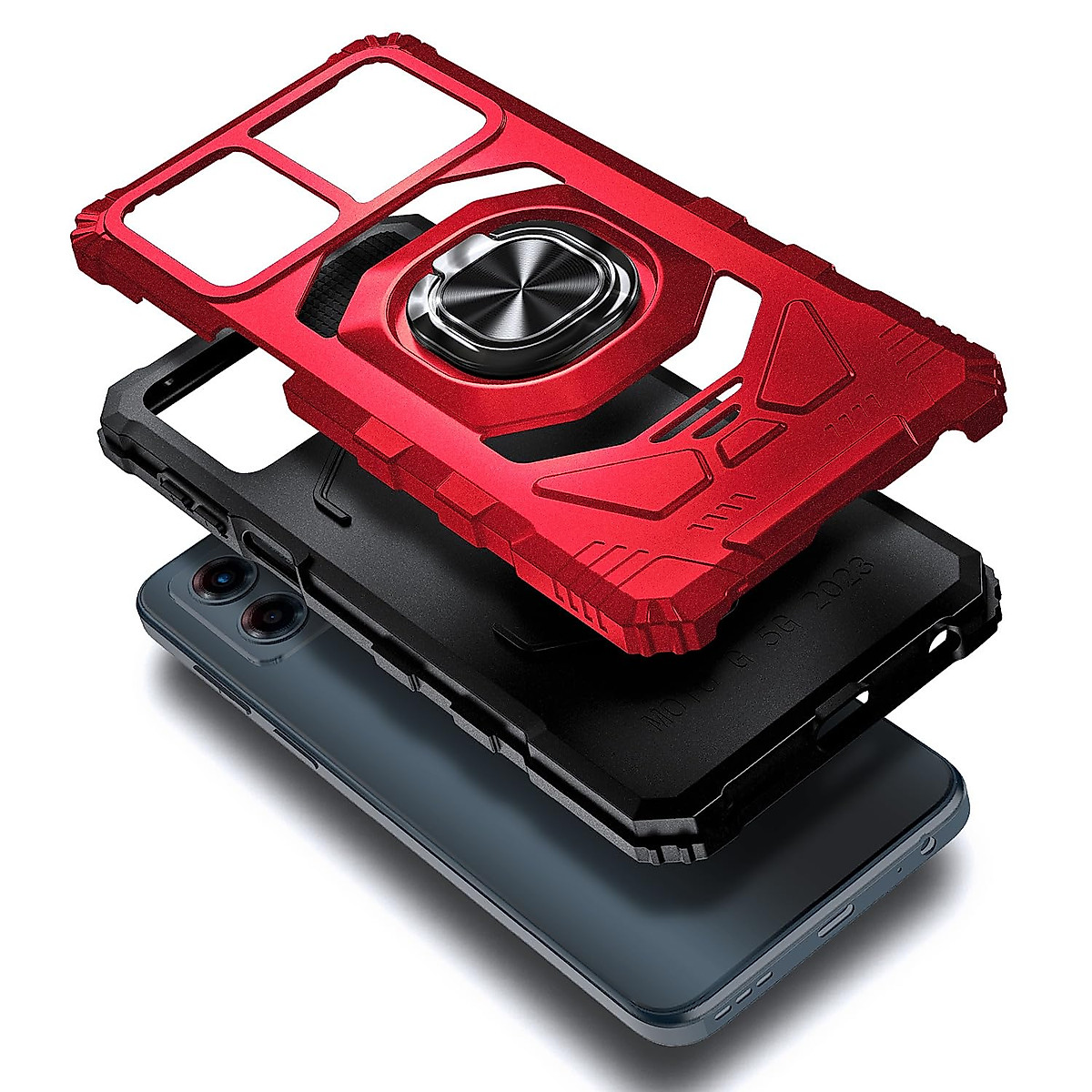 NZND Case for OnePlus Nord N30 5G / CE 3 Lite with Tempered Glass Screen Protector (Maximum Coverage), Full-Body Protective [Military-Grade], Magnetic Car Ring Holder Cover (Red), NZNDN305GLM