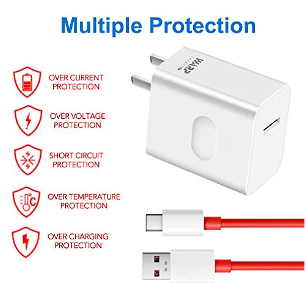 ChiChiFit Warp Charger,30W Quick Rapid Charge Power AC Wall Adapter [5V 6A] with USB-C Fast Charging Data Cable（3.3FT Compatible with OnePlus 8/7Pro/ 6T/ 6/ 5T/ 5/ 3T/ 3 (White)