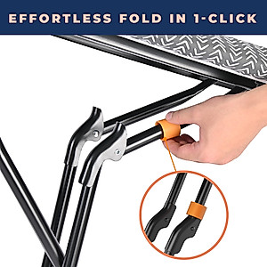 Happhom Ironing Board, Compact and Space Saver Iron Board, Safety Ironing with Park Zone and 4 Layers Extra Thick Cover, Patented Lock System for Foldable Leg, Easy Storage with Smart Hanger (13x43)