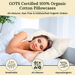 Organic Cotton Standard Size Pillowcases - Off-White, GOTS Certified, 400 Thread Count, 21"x30", Unbleached, Dye-Free All Natural 100% Cotton Pillow Cases (Off-White, Standard Size - Set of 2)