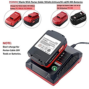 18-Volt Multi-Chemistry Battery Charger for Porter Cable PCXMVC Lithium Ion & NiCad NiMh Slide PC18B PC18B-2 PC18BL PC18BLX PCC489N Cordless Power Tool Battery