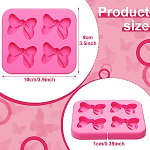 4 Hole Bow Chocolate Silicone Mold 4 Pcs Bow Fondant Mini Mold Cartoon Butterfly Tie Edible Cartoon Cake Molds for Baking Pink Bowknot Candy Molds for Making Cupcake Soap Cookie Clay Decoration
