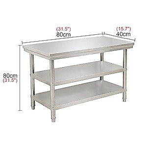 Three Tier Work Table Commercial Kitchen Multifunctional Prep Table Sturdy Stainless Steel Metal Table with Open Storage Shelves with Adjustable Legs for a Wide Range of Applications