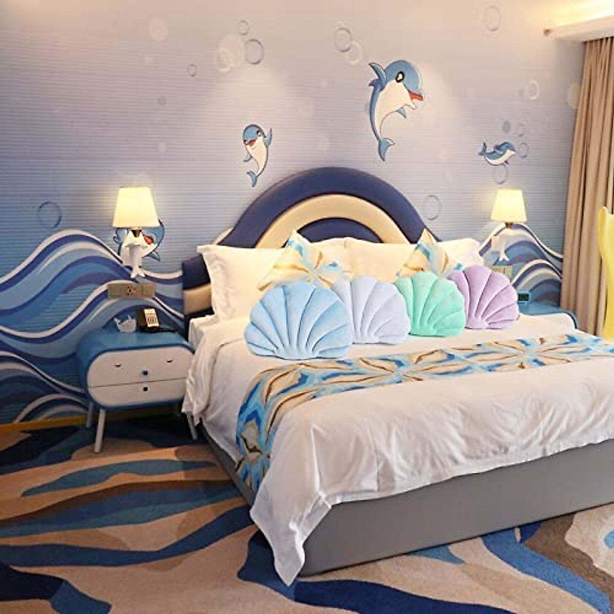 YRXRUS Shell Throw Pillows, Lake Green Shell Shaped Pillow, Seashell Decorative Velvet Pillow Ocean Series Cushion for Bedroom Living Kids Room 3D Insert Pillow 14 X 11 Inch