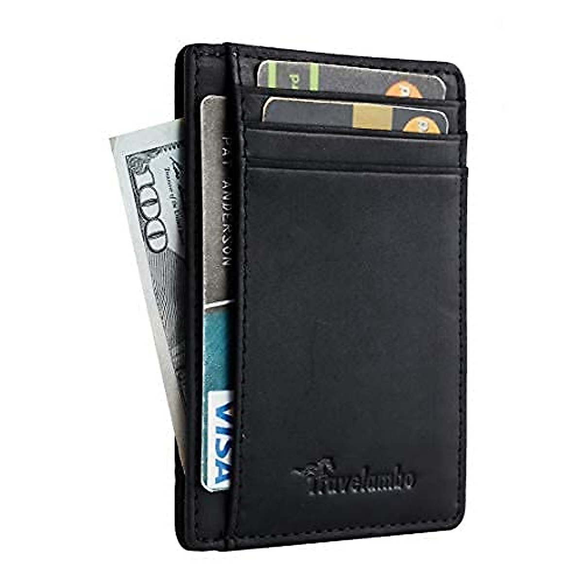Travelambo Slim Wallet Front Pocket Minimalist Leather RFID Blocking Medium Size