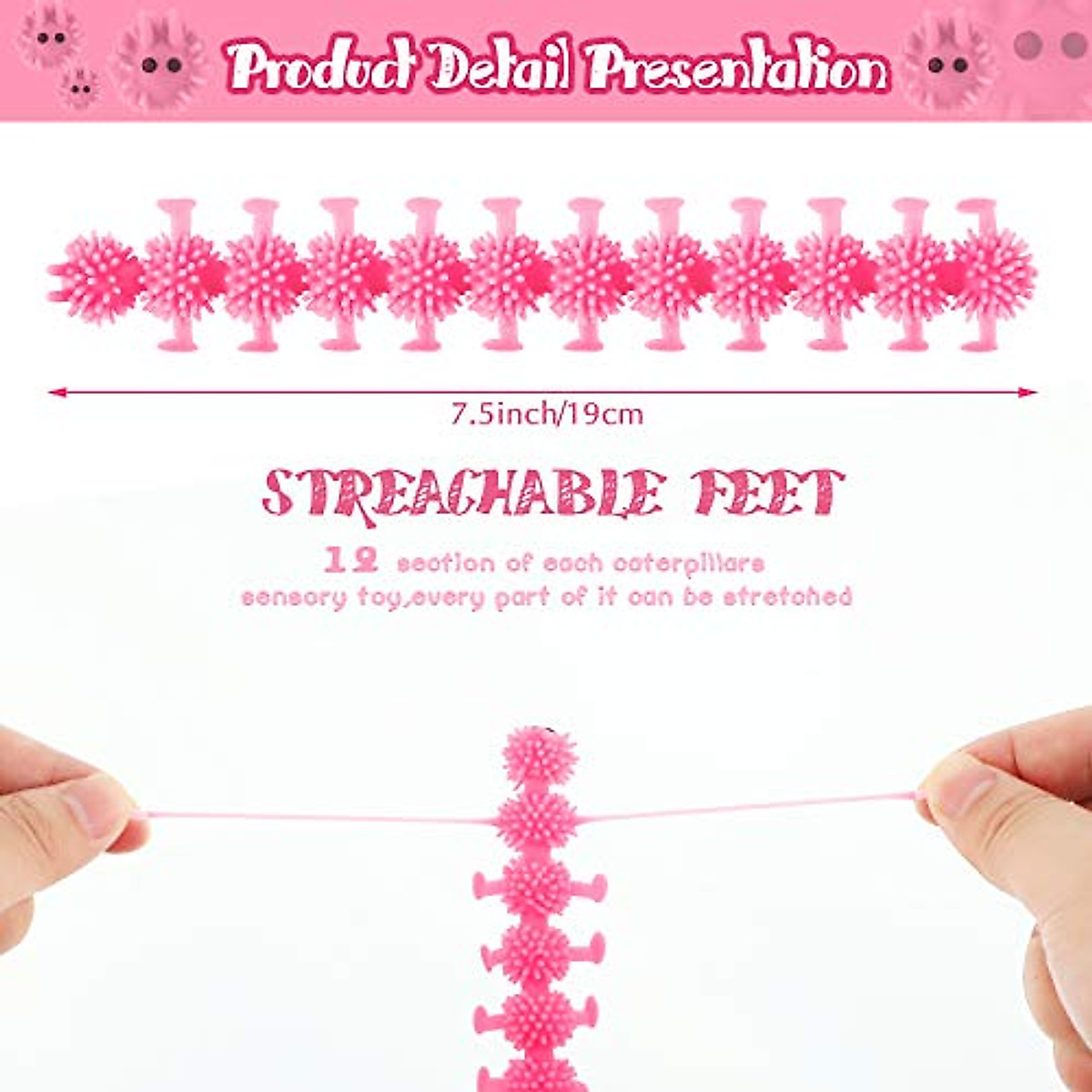 Charnoel 8 Pieces Caterpillars Fidget Sensory Toy Stretchy Toy for Anxiety, Caterpillars Fuzzy Worm Noodles Unicorn Play Toy for Stress Relief, Calming and Relaxing Present