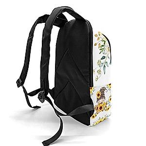 Personalized Name Sunflower Leopard Gnome Watercolor Backpack Unisex Bookbag for Boy Girl Travel Daypack Bag Purse 17.7 IN