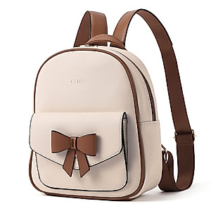 CLUCI Mini Backpack for Girls Cute Bowknot Small Leather Backpack Purse for Women Casual Daypack White With Brown