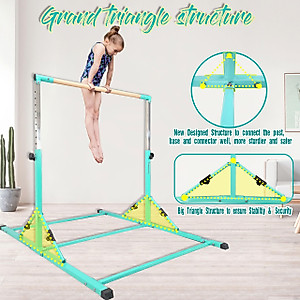 PreGymnastic Foldable Gymnastics Bar, 6FT Gymnastic Horizontal Bars, Folding Training Bar for Kids and Teenagers 3-18, Weight Limit 500 LB, Adjustable kip Bar,Children Home Gym Equipment Indoor