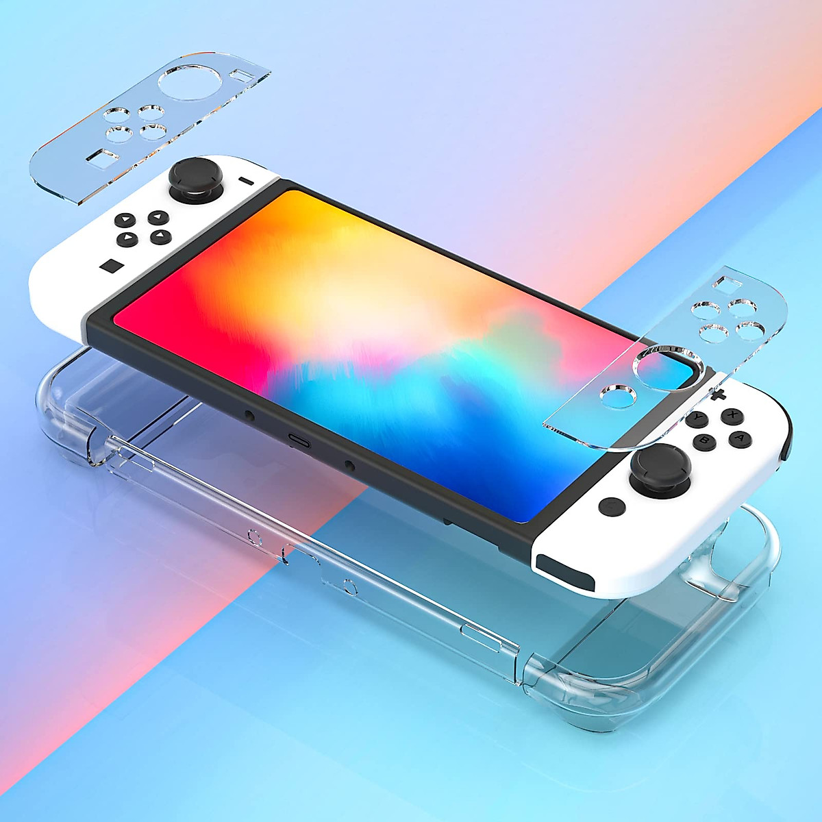 Switch OLED Protective Case,Hard Case Compatible with Nintendo Switch (OLED model) and Joy-Con Controller with Clear Grip Cover Anti-Scratch and Shock-Absorption Design(Crystal Clear)