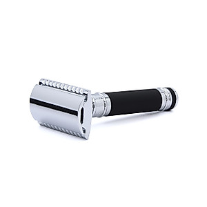 Edwin Jagger DES86RCBLAMZ Short Handled Classic Double Edge Manual Eco-Friendly and Reusable Safety Razor for Men and Women for Shaving Cream or Soap Fits All DE Razor Blades (Black Rubber Coated)