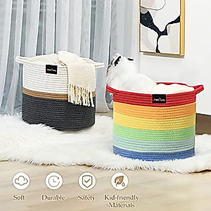 Zooawa Rainbow Storage Cotton Rope Baskets for Baby Room|Rainbow Baskets for Classroom | Baby Laundry Basket for Nursery Storage|Toy Baskets Organizer for Baby Rainbow Nursery Decor,14" x 12"