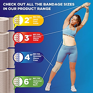 Premium Elastic Bandage Wrap - 4pk (2x6", 2x4") – Self-Closing - Strong Compression Bandage Wrap - Waist, Legs, Elbow, Knee Wrap