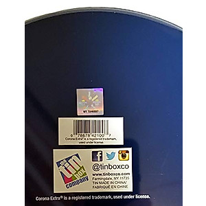 The Tin Box Company Corona Large Round Beverage Tray, Blue and White