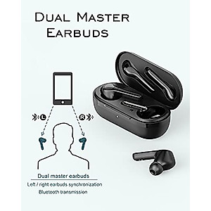 Wireless Earbuds, GRV T5 Bluetooth 5.0 Earbuds with Microphone 34H Playtime Touch Control Clear Call IPX7 Waterproof, Earbud & in-Ear Headphones for Sports (Black)
