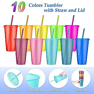 Reusable Cups with Lids and Straws,Glitter Disposable Cups,Tumblers Plastic Iced Coffee Travel Mug Cup for Party Juice Parties Flamingo,Birthday Christmas Party,for Kids Friends Gifts,24 Oz,10 Color