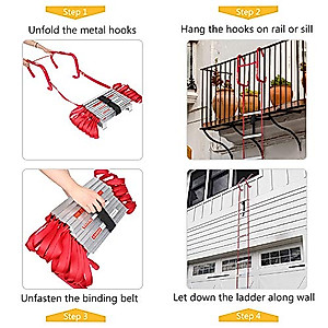 LUISLADDERS Fire Escape Ladder 2 Story with Anti-Skid Rungs Portable Emergency Escape Ladder, Easy to Deploy Store 15- Feet
