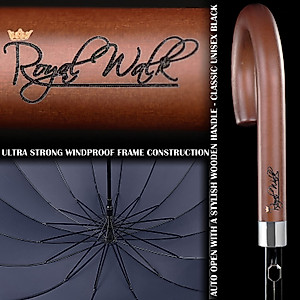 Royal Walk Large Umbrella for 2 Persons, Navy Blue, 54 Inch, Windproof, Auto Open, Wooden Handle, Drying, Strong 16 Ribs, Travel 120cm