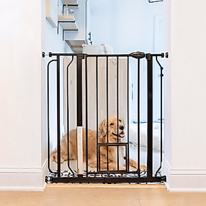 Carlson Extra Tall Walk Through Pet Gate with Small Pet Door, Includes 4-Inch Extension Kit, 4 Pack Pressure Mount Kit and 4 Pack Wall Mount Kit, Black