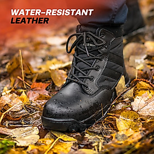 MAELSTROM Tactical Boots for Men with Zipper - Botas de Trabajo para Hombre - Heavy-Duty Leather Work Boots and Hiking Boots Men - Military & Combat Boot Tactical Gear for Men (11.5 Wide, Black)