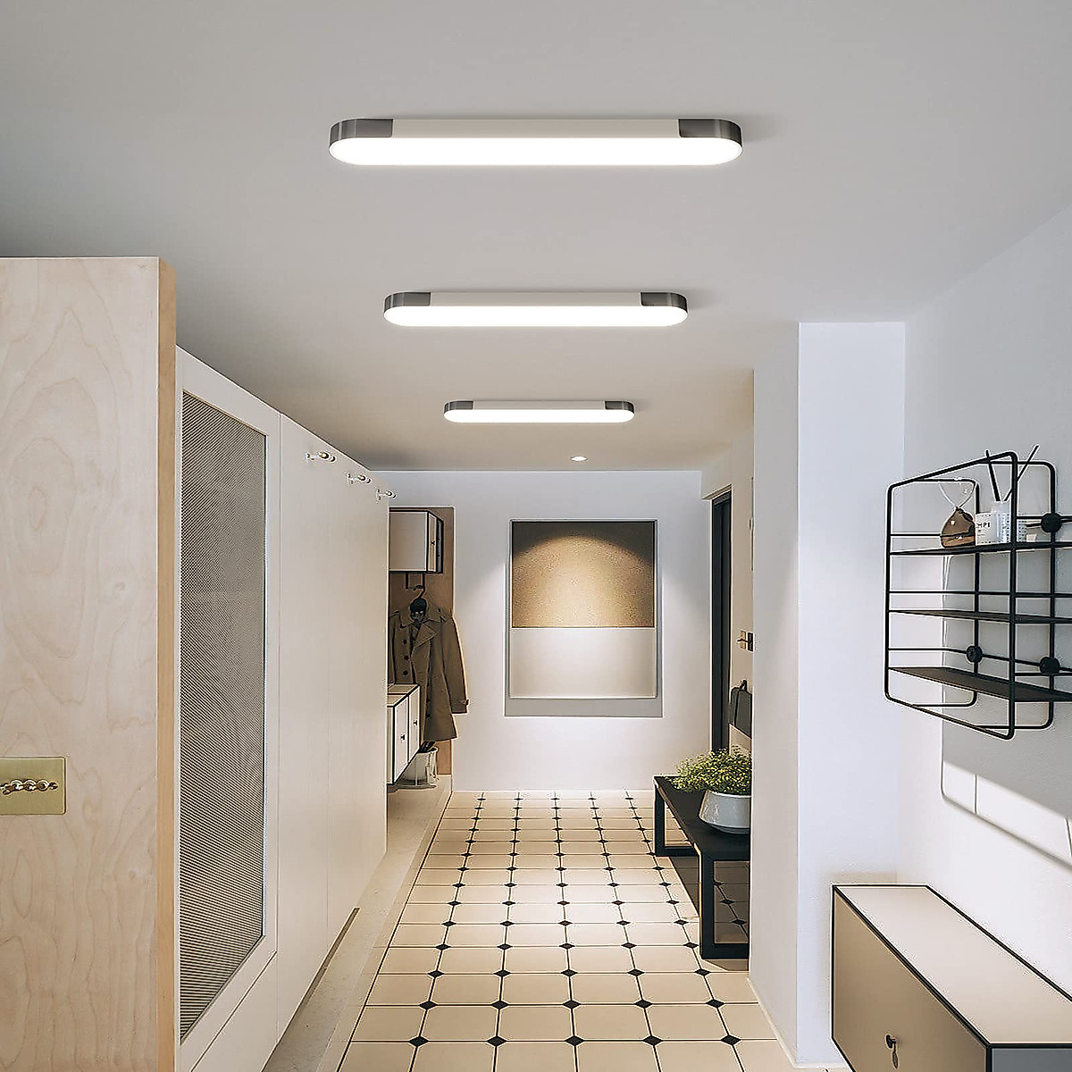 Qcyuui Dimmable LED Ceiling Light Modern Acrylic Linear LED Ceiling Lamp 39.4in Semi Flush Mount Wraparound Shape Lighting Fixture with Remote Control for Kitchen Dining Room (48W/3000-6500K)